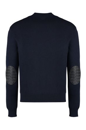 Bottega Veneta Mens Crew-Neck Cashmere Sweater With Elbow Patches Blue Sweatshirts