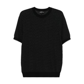 Emporio Armani Homme, Tops, Noir, Taille: 2XL T-shirt tricoté noir à monogramme
