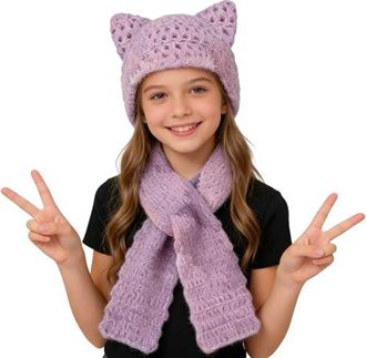 Generico &Eacute;charpe &agrave; capuche unisexe, couvre-chef en tricot avec oreilles de chat - &eacute;charpe chaude pour climats froids - Pour les sports skieurs Snowboarders ran