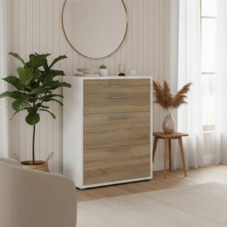 Dmora Kommode Lydie, Wohnzimmerbuffet, Wohnzimmer-Sideboard, Moderne K&uuml;chen-Speisekammer, 89x40 h113 cm, Wei&szlig; und Eiche