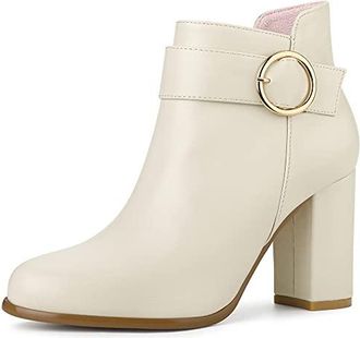 Allegra K Bottines à Talons Hauts et Bout Rond pour Femmes Beige 37