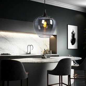 ETC Shop Suspension Lampe de salle à manger Suspension, moderne, suspension bulbeuse, métal verre fumé, noir, 1x douille E27, DxH 29x120 cm