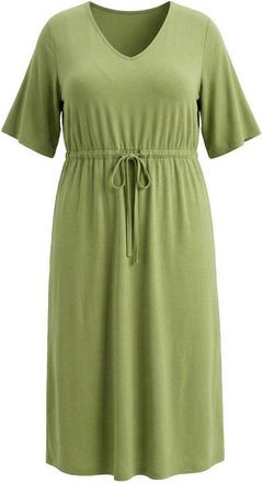 Ulla Popken Midikleid Maxikleid A-Linie V-Ausschnitt Halbarm