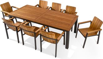 Konsimo Lenti Gartenm&ouml;bel-Set aus Robinienholz - Premium Terrassenm&ouml;bel mit Aluminiumgestell, FSC Zertifiziert. (Braun/Anthrazit, 8X Stuhl 1x gro&szlig;er Tisch)