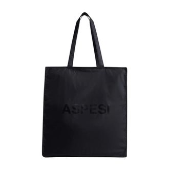 Aspesi Femme, Sacs, Noir, Taille: ONE Size Sac Shopping en Nylon avec Imprim&eacute; Logo