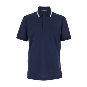 Dolce & Gabbana Polo-Shirt mit gesticktem Logo - - Tops - Herren - Blau - S