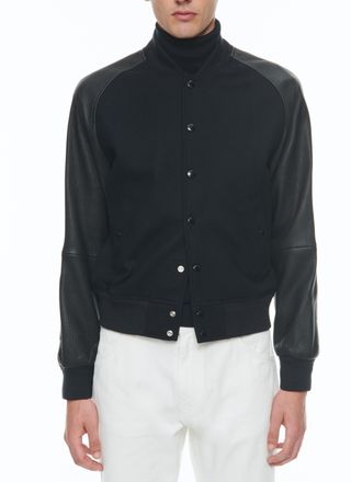 Fursac Blouson en laine et cuir dagneau - Taille S - Homme