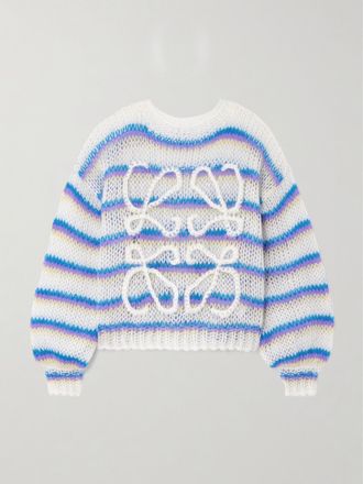Loewe Anagram Pullover Aus Einer Gestreiften Mohairmischung Mit Stickereien - Wei&szlig;