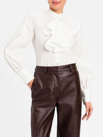 Twin-Set Chemise en popeline de coton avec col mao et volants