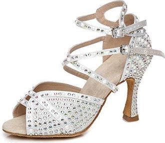 Minitoo Chaussures de danse latine pour femme - Sexy - Pour mariage, L432 Blanc Talon 9 cm, 36.5 EU