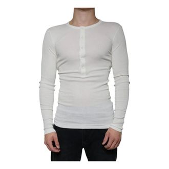 Dolce & Gabbana Homme, Tops, Blanc, Taille: M Pull Henley en Coton Blanc