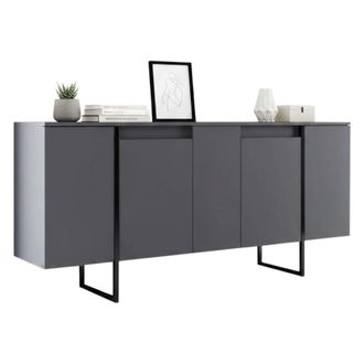 Dmora Sideboard Betel 160x35x80 cm Schwarz 4 Regale, 4 T&uuml;ren