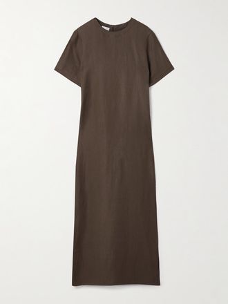 Brunello Cucinelli Midikleid Aus Twill Mit Zierperlen - Braun