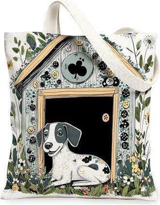 Generic Sac fourre-tout en toile motif chien Whippet de printemps 33 x 38,1 cm, niche amusante pour chiot, sac d&eacute;picerie r&eacute;utilisable, sac d&eacute;picerie pour femm