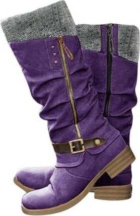 Generic Bottes de neige chaudes à talon bas pour femme rétro brodées mi-mollet bottes à talon rond bout rond épais talons bas dhiver mi-mollet bottes déquitat