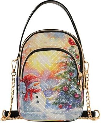 Mnsruu Sac à bandoulière pour femme - Motif bonhomme de neige, flocon de neige, coucher de soleil - Petit sac à bandoulière avec sangle réglable