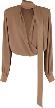 Federica Tosi Femme, Blouses et Chemises, Brun, Taille: 38 FR Blusa Incrociata Sciarpina