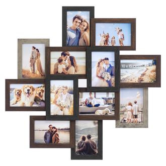 Songmics Bilderrahmen-Collage, 12 Fotorahmen f&uuml;r 10 x 15 cm Bilder, Fotocollage, Wandcollage, Multi-Rahmen, Wanddeko, rotbraun, greige meliert, weihnachten, as