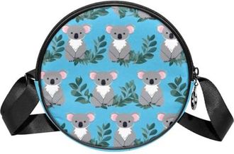 Generic Sac &agrave; bandouli&egrave;re rond pour femme, motif feuilles de koalas, petit sac &agrave; bandouli&egrave;re avec fermeture &eacute;clair, bretelles r&eacute;glables, sac &agrave; main rond d&eacute;con