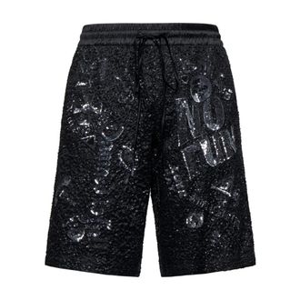 John Richmond Schwarze Bermuda-Shorts mit gl&auml;nzenden Details und Frontdruck - - Shorts - Herren - Schwarzk - XL