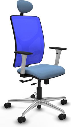 Piqueras y Crespo B&uuml;rostuhl ohne Rollen, mit wei&szlig;en und schwarzen Armlehnen, h&ouml;henverstellbare Lendenwirbelst&uuml;tze und festes Kopfteil, Blau/Himmelblau