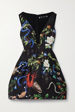 Oscar De La Renta Bedrucktes Minikleid Aus Faille - Schwarz