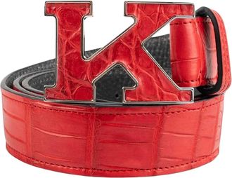 Kiton Homme, Accessoires, Rouge, Taille: 115 CM Red Leather Crocodile Belt