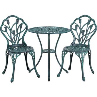 Yaheetech Yaheetech Ensemble de Bistrot 3 Pi&egrave;ces Table de Jardin et 2 Chaises en M&eacute;tal avec Trou de Parasol Set Bistrot pour Terrasse V&eacute;randa Balcon Porche
