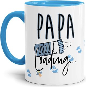 Tassendruck Tasse Babynews Du wirst Papa 2022 - Geschenkidee/Ladebalken/Endlich Schwanger/Schwangerschaft verkünden/Baby - Hellblau