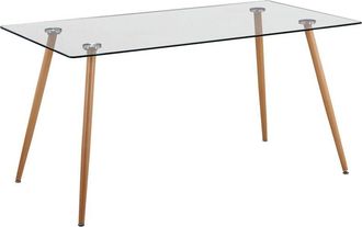 PEGANE Table &agrave; manger, table de repas en verre et pieds m&eacute;tal coloris ch&ecirc;ne cambrian - longueur 140 x profondeur 80 cm