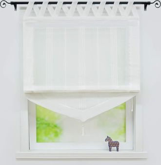 Joyswahl halbtransparente Raffrollo Leinenoptik »Amy« Wohnzimmer Schals Raffgardine mit V Schlaufen BxH 140x140cm Weiß 1 Stück