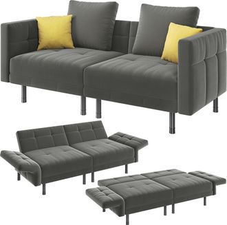 Yaheetech Trennbares Sofa mit Schlaffunktion, Schlafsofa 2 Sitzer aus Samtstoff, Schlafcouch mit 4 Kissen, 170x80x72.5 cm Multifunktionaler Schlafsessel fürs Wo
