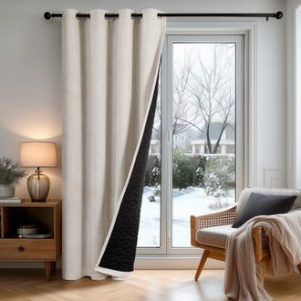 Deconovo Verdunklungsvorh&auml;nge mit &ouml;sen Gardinen Wohnzimmer Vorh&auml;nge Blickdicht Curtains Vorhang Verdunkelung, H245 x B140 cm (1er Pack), Leinen, 1er Set