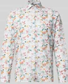 Jake*s Slim Fit Business-Hemd aus Leinen-Mix mit Kentkragen
