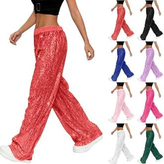 Generic Pantalon de jogging pour femme - Jambes larges - Paillettes - Taille haute - Pantalon palazzo uni - Élégant pantalon en tissu hip hop streetwear - Pou