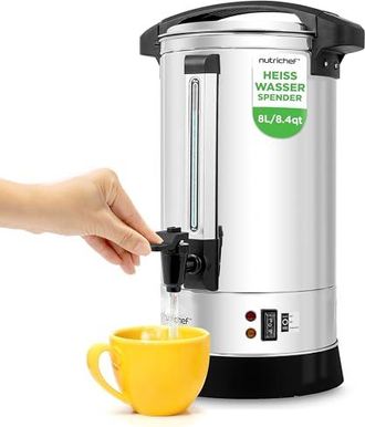 Nutrichef NutriChef Einkochautomat & Heißwasserspender 8L - Edelstahl Boiler mit Sicherheitsdeckel & Tropffreiem Hahn | Warmhaltefunktion für Glühwein, Tee, Kaf