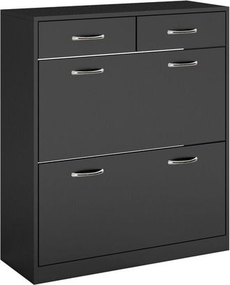 HOMCOM Homcom - Armoire meuble &agrave; chaussures multi-rangement 2 abattants double niveau 2 tiroirs noir