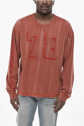 Diesel Long-Sleeve Crew Neck T-Shirt T-BOXT-LS-Q2 with Velour Detai size Xl