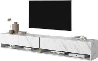 Selsey Selsey - Mirrgo - TV-Lowboard stehend Weiß Marmor mit Goldenen Einsätzen, 200 cm