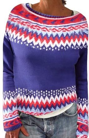 Generic Pull dautomne en tricot pour femme - Pull jacquard pour femme - Doux et confortable - Pull nordique confortable et chaud - Tendance - Col rond - Pull 