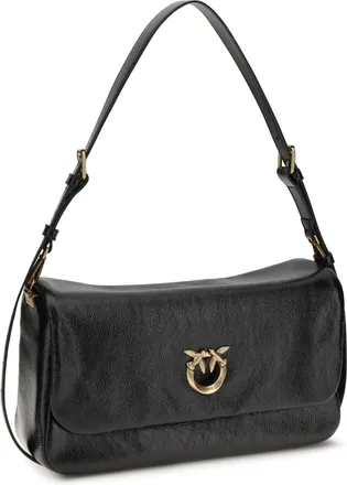 Pinko Womens Love Click Soft Horizontal Shoulder Bag Nero-Antique Gold Calf Leather Bos Taurus