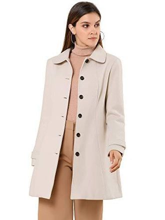 Allegra K Femmes Manteau Long Hiver Col Claudine Beige XS