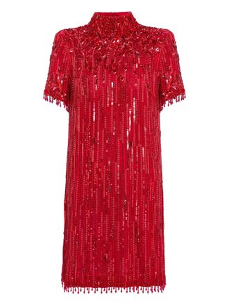 Jenny Packham robe courte Snapdragon à sequins - Rouge