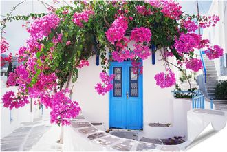 Islandburner XXL Bild Poster Traditionelles Griechisches Haus Blumen Paros Insel Griechenland Blaue Tür Umgeb Premium Bilder Fotodruck