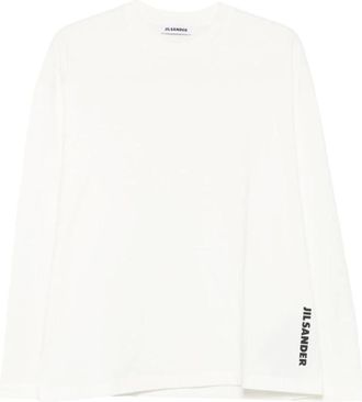 Jil Sander Femme, Tops, Blanc, Taille: 40 FR T-shirt Coton Manches Longues avec D&eacute;tail Logo