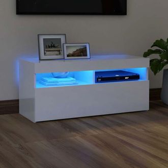 vidaXL Meuble TV avec lumi&egrave;res LED blanc brillant 90x35x40 cm vidaXL