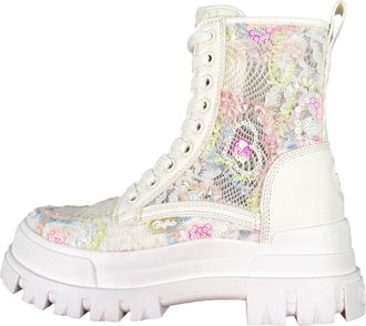 Buffalo Damen Schuhe Schnürschuh Stiefel Aspha RLD Bloom, Farbe:Mehrfarbig, Schuhgröße:EUR 40, Artikel:-White/Rose/Blue