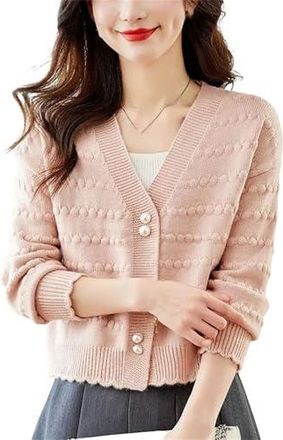 Generic Cardigan de printemps pour femme - &Eacute;l&eacute;gant - Manches longues - Tendance - D&eacute;contract&eacute; - En tricot, rose, Taille XS