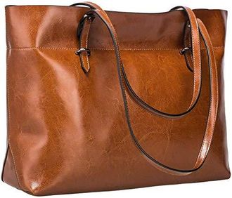 S-Zone Womens Vintage Genuine Leather Tote Shoulder Bag Handbag (Dark Brown)