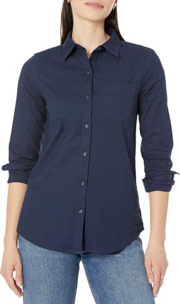 Amazon Essentials Damen Lang&auml;rmeliges Oxford-Hemd aus Stretch mit Knopfleiste (in &Uuml;bergr&ouml;&szlig;e erh&auml;ltlich), Marineblau, XXL